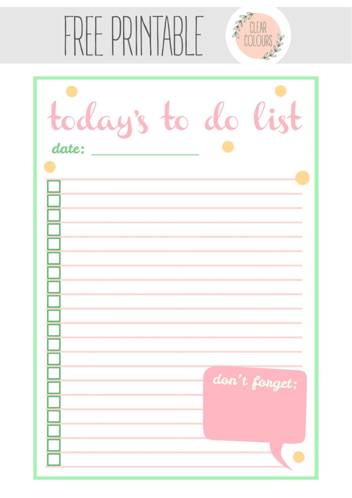 Clear Colours Free Printables To Do List | To Do List Printable