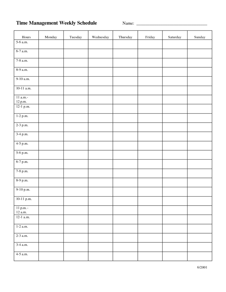 Time Management Weekly Schedule Template Daily Schedule Template | To ...